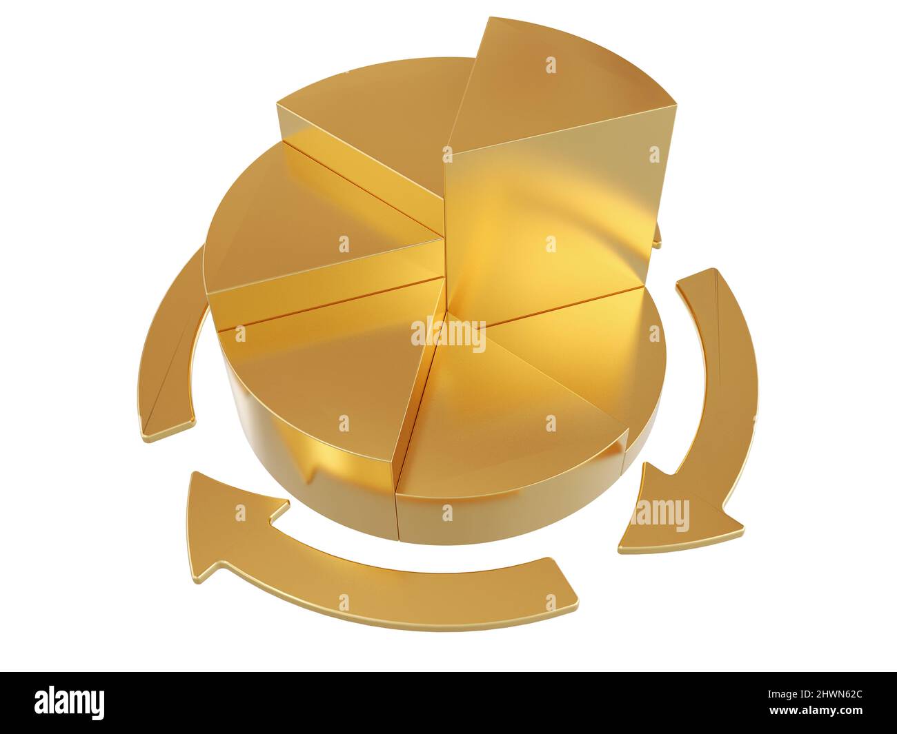 Gold pie chart isolated on a white background. 3d render Stock Photo ...
