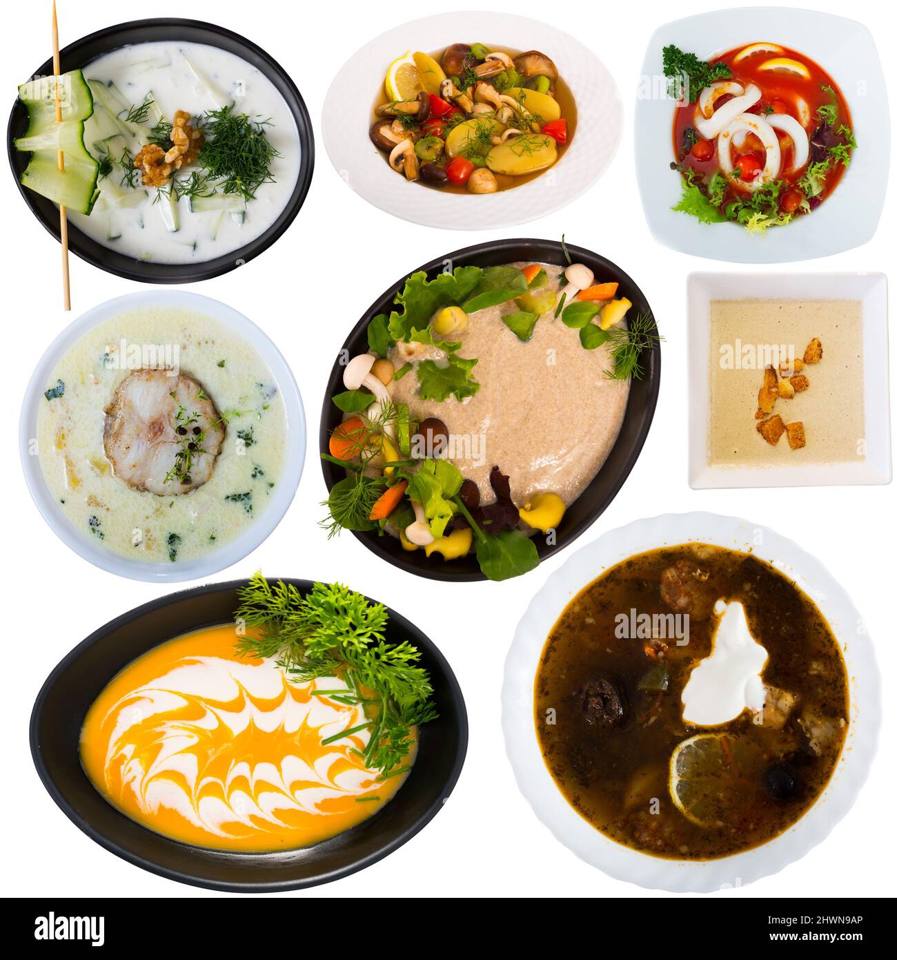 Collage of different soups isolated Stock Photo - Alamy