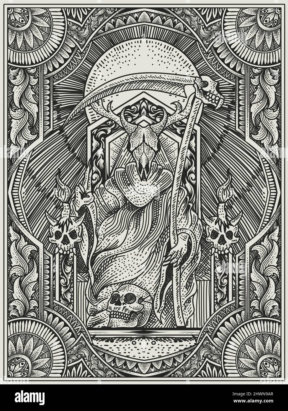 illustration vector king satan on gothic engraving ornament style Stock ...