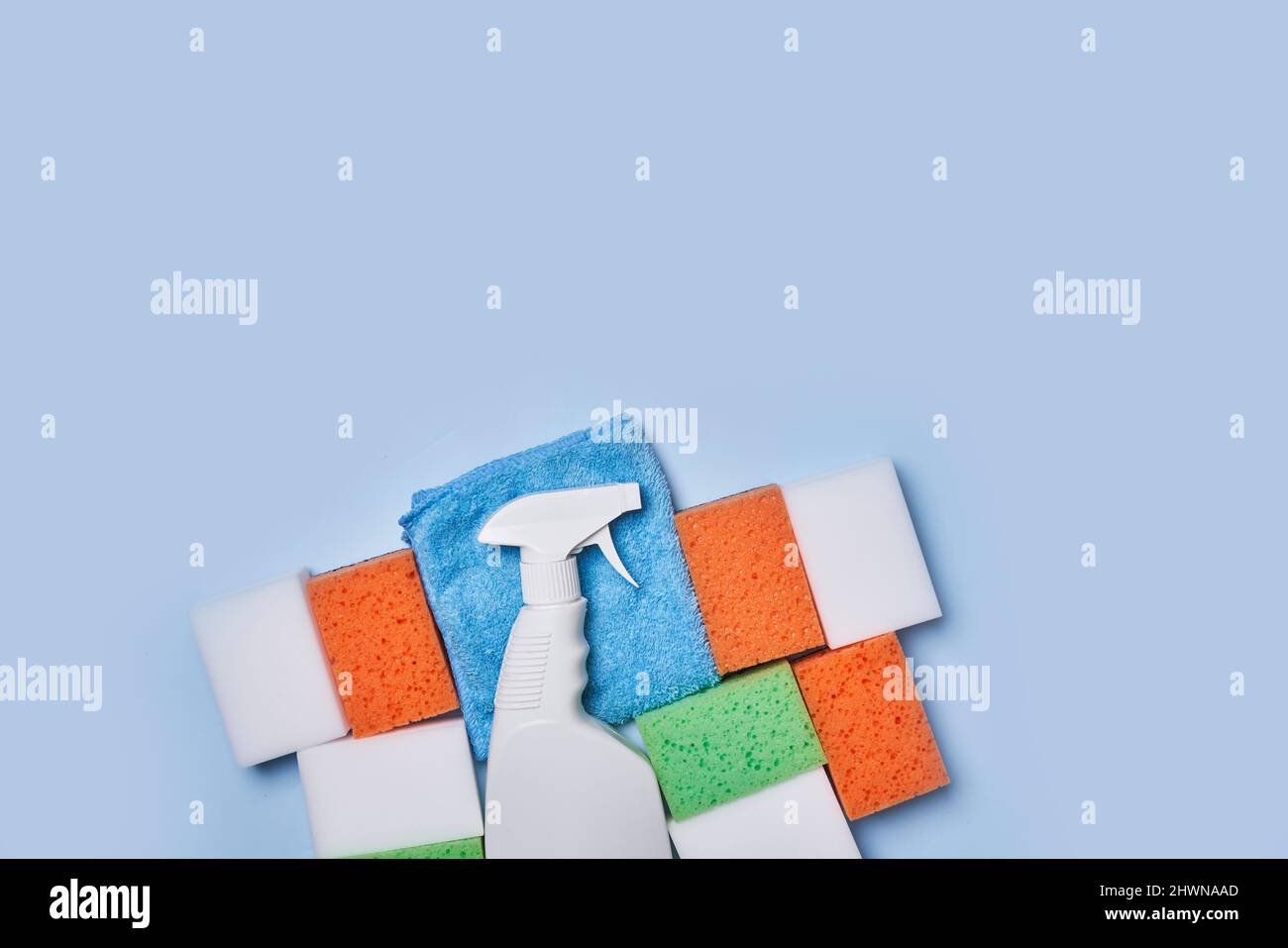 Cleaning service concept. Cleaning chemical bottles. cleaning supplies ...