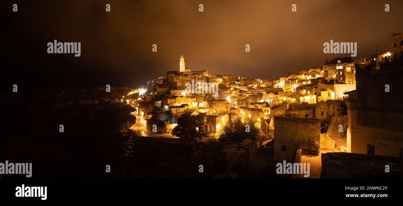 Amazing city of Matera in Italy by night Stock Photo - Alamy