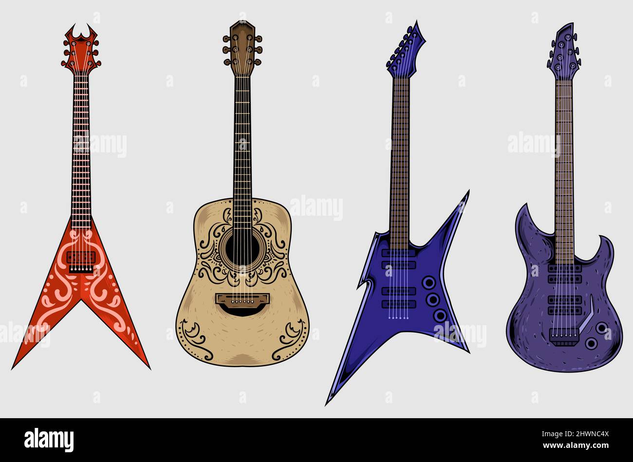 Guitar on green background illustration Stock Vector Images - Alamy
