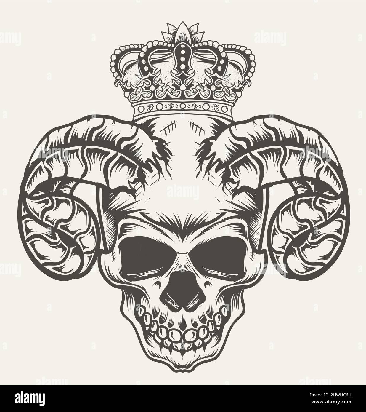 illustration vector demon skull head with crown Stock Vector Image ...