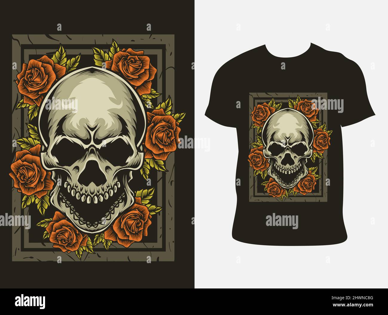illustration vector skull rose head with t shirt design Stock Vector ...