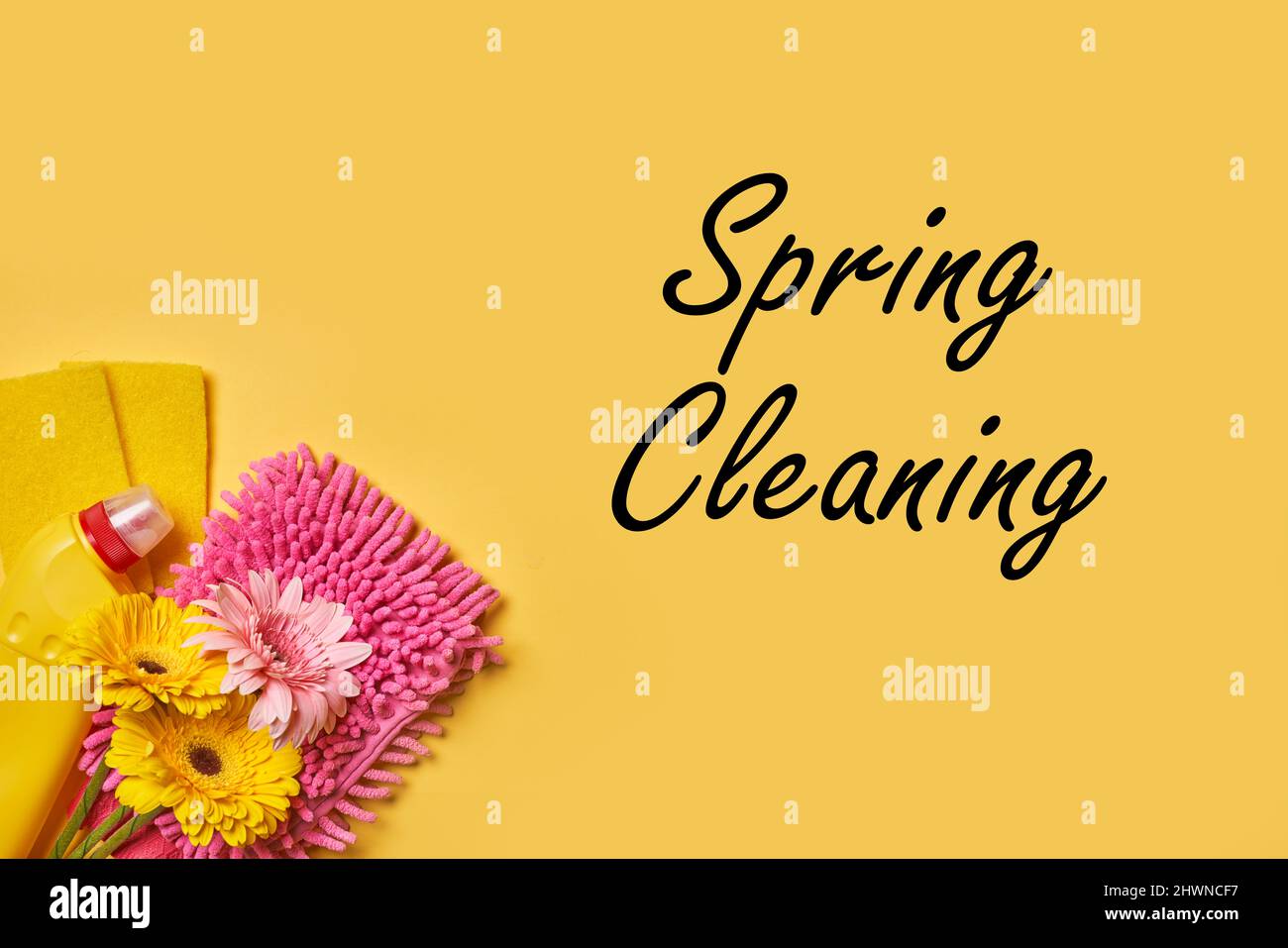 Cleaning service concept. Spring cleaning. Cleaning chemical bottles ...