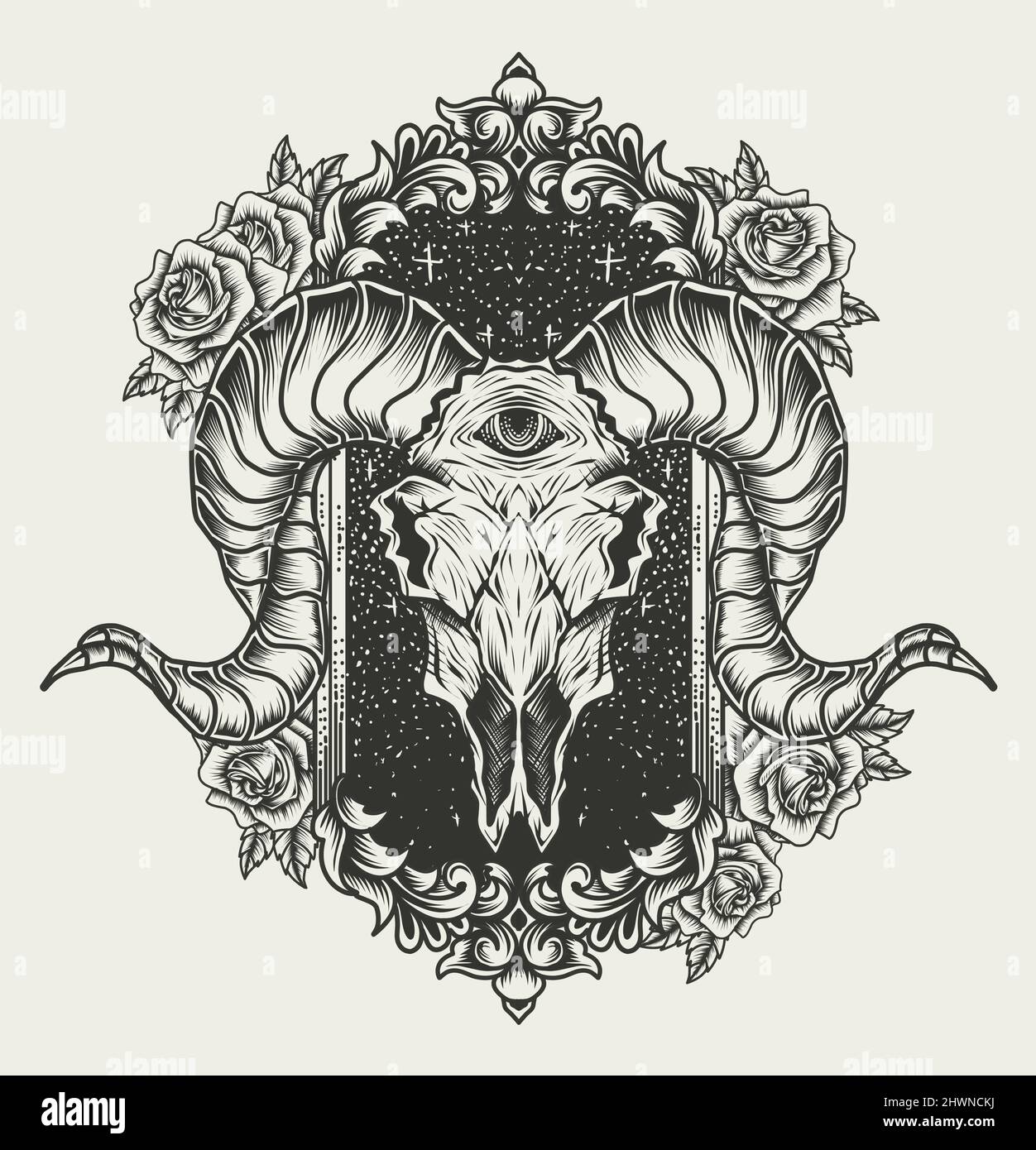 illustration vector goat skull with antique ornament Stock Vector Image ...