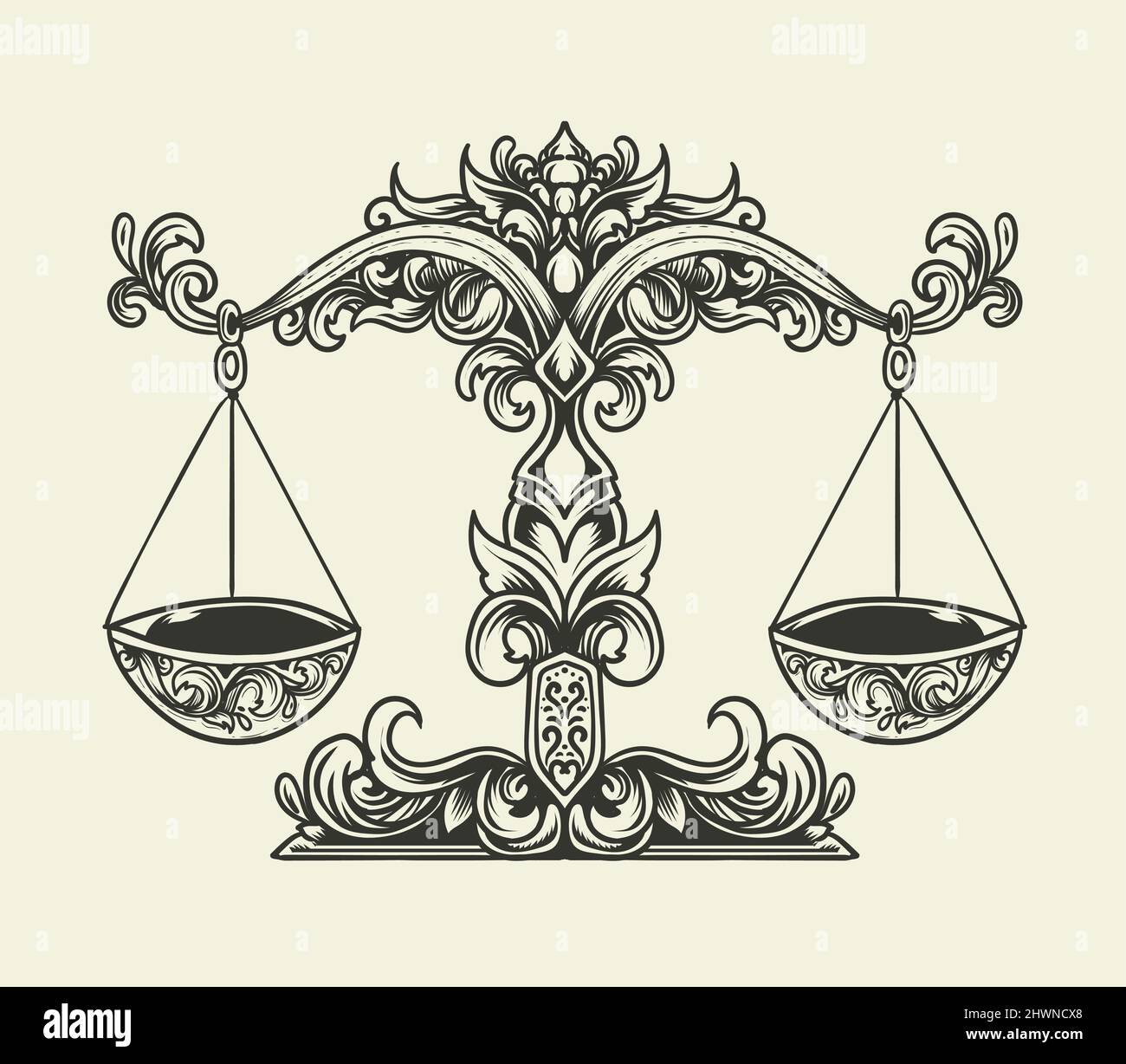 illustration vector antique libra scales ornament monochrome style ...