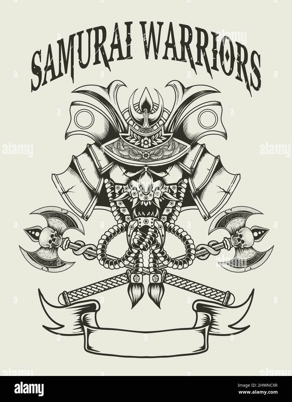 illustration vector samurai head monochrome style Stock Vector Image ...