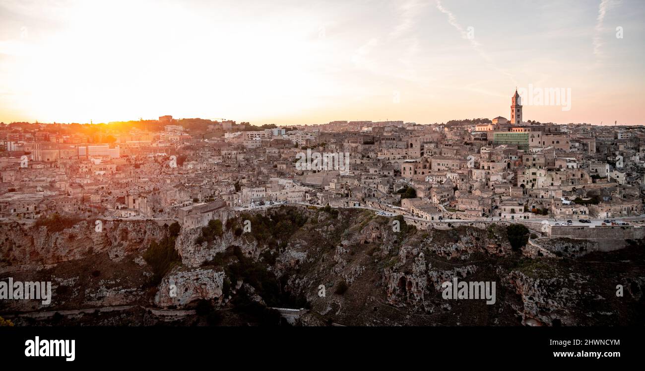 Panoramic view over the city of Matera Italy at sunset Stock Photo - Alamy