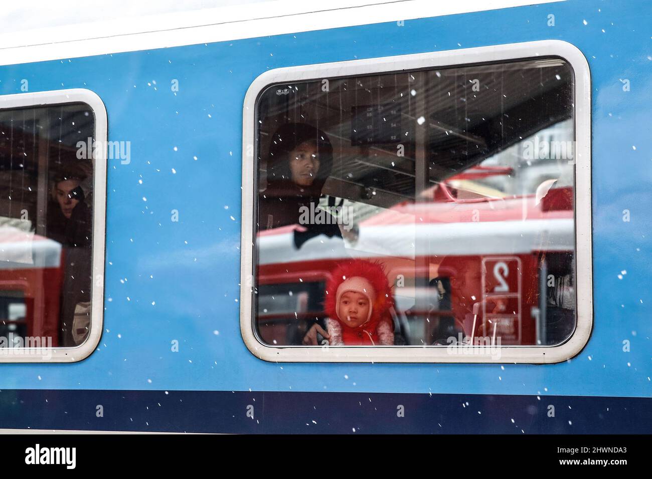 Refugees from ukraine arrive in poland by train hi-res stock ...
