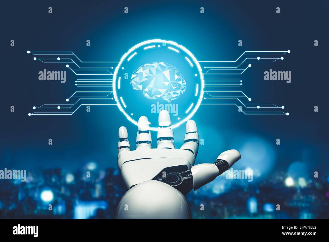 3D rendering futuristic droid robot technology development, artificial ...