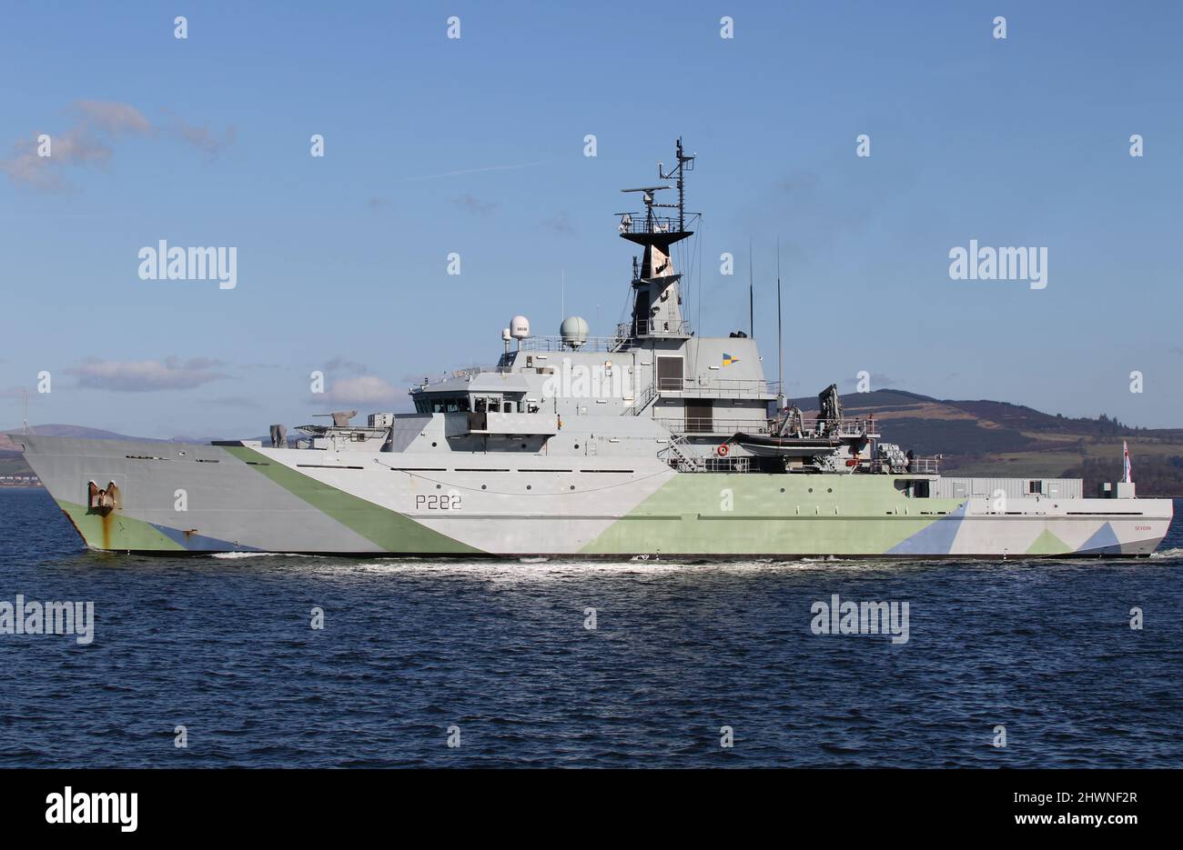 HMS Severn (P282), a Batch 1 River-class patrol vessel operated by the ...