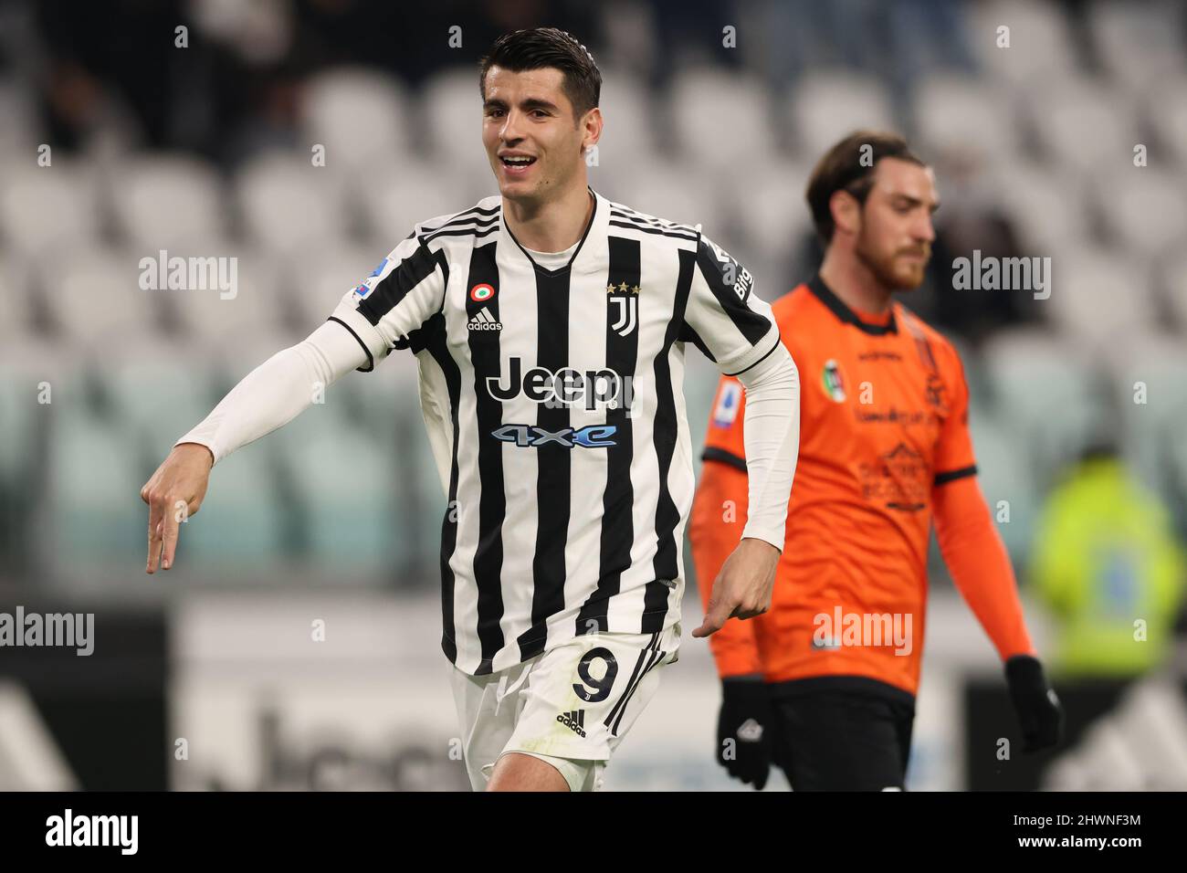 Turin, Italy, 6th March 2022. Alvaro Morata of Juventus celebrates ...