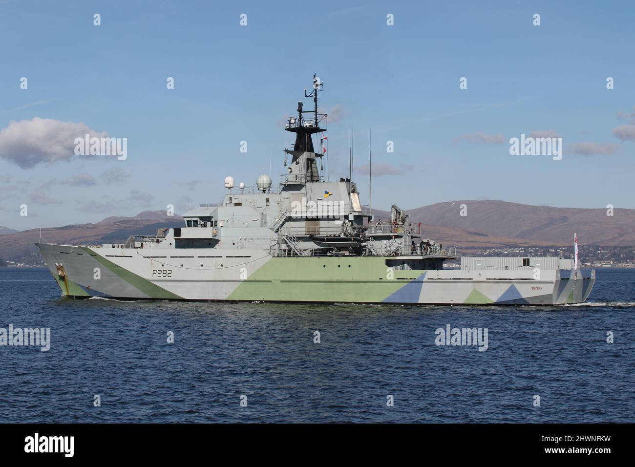 HMS Severn (P282), a Batch 1 River-class patrol vessel operated by the ...