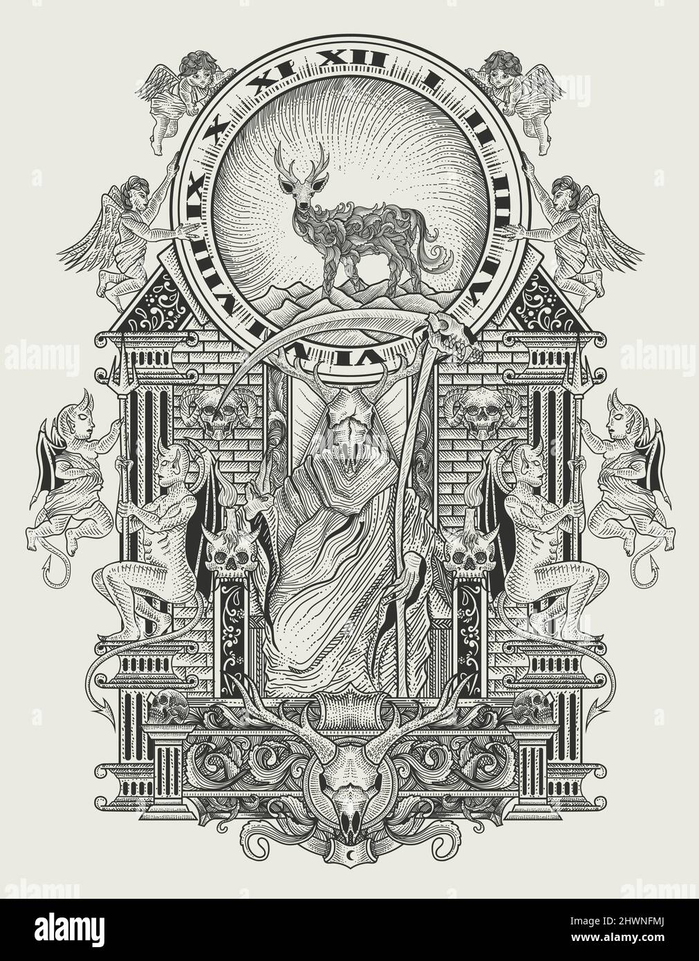 illustration vector the king of satan monochrome Stock Vector Image ...