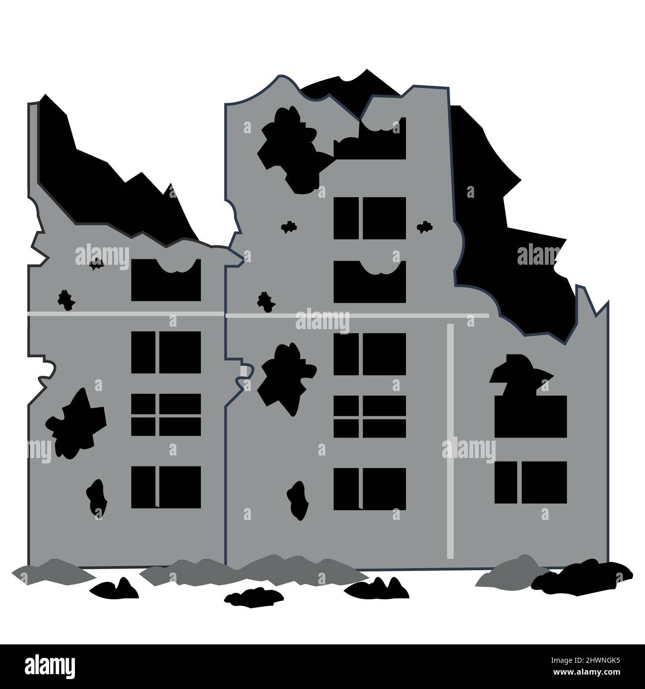 Vector illustration of the building destroyed by military conflict ...