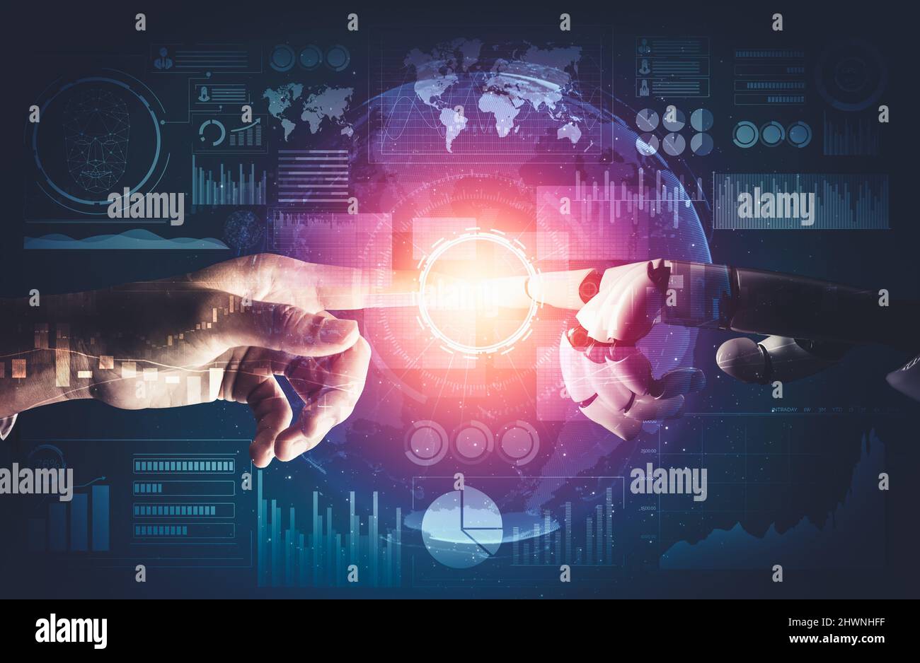 3D rendering futuristic droid robot technology development, artificial ...