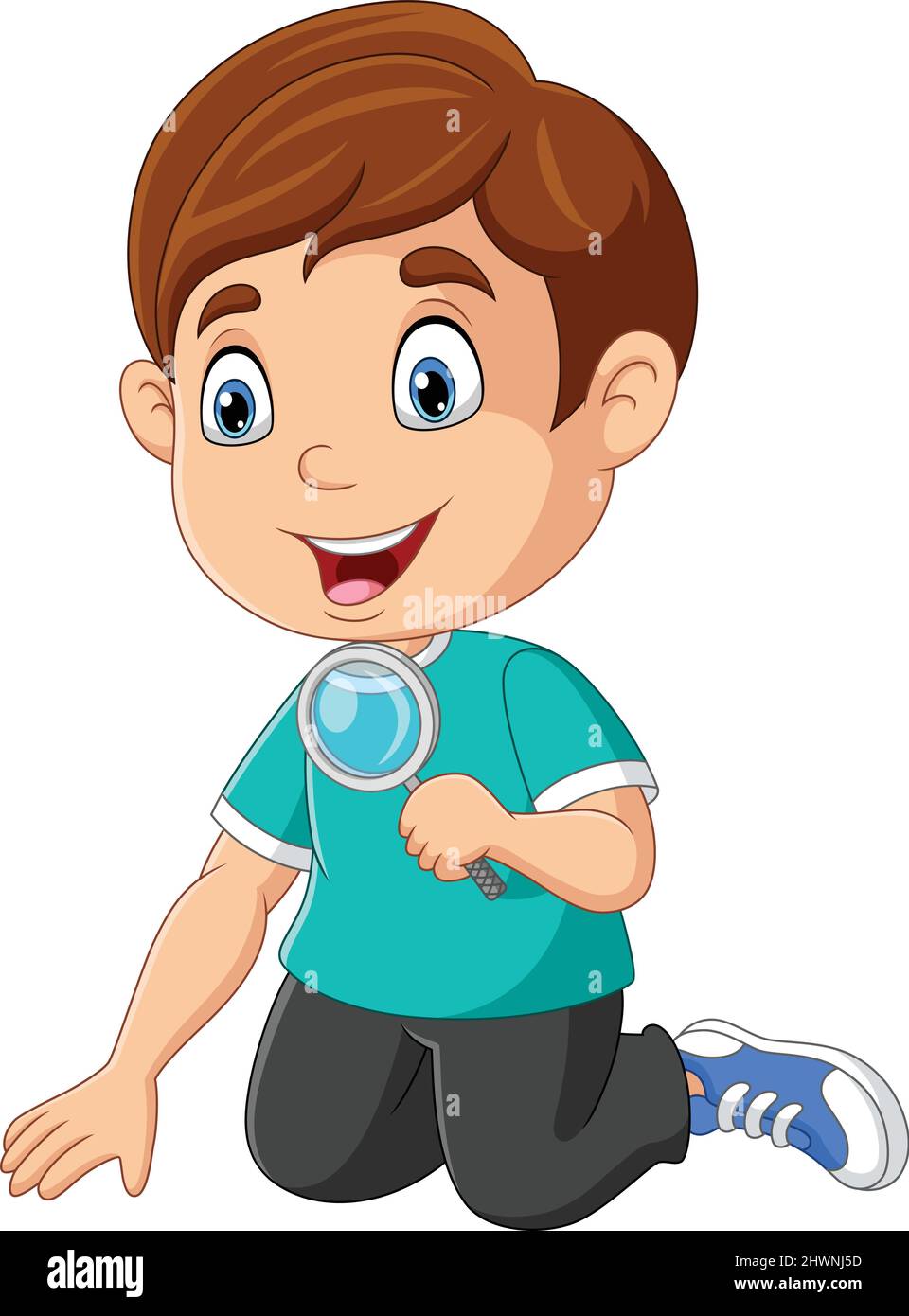 Cartoon little boy using a magnifying glass Stock Vector Image & Art ...