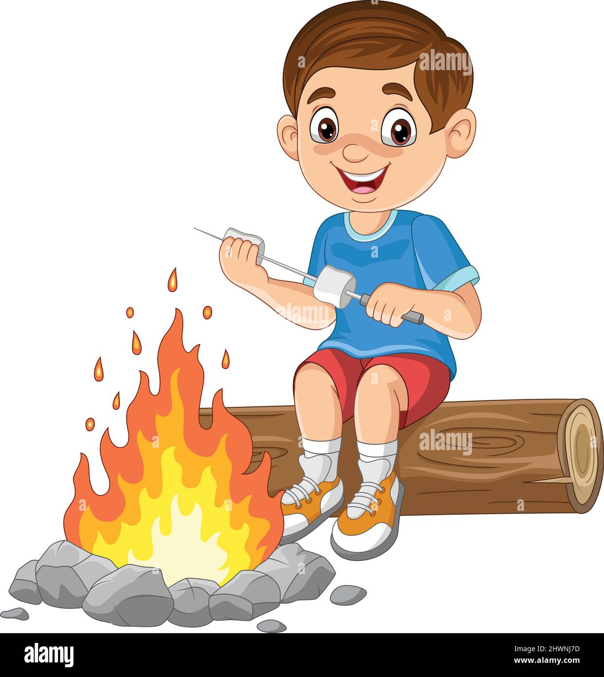 Cartoon little boy roasting a marshmallow Stock Vector Image & Art - Alamy