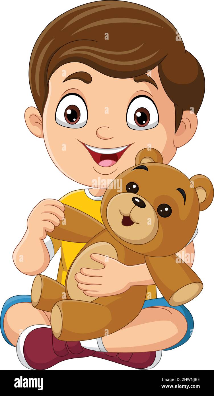 Cartoon little boy playing teddy bear Stock Vector Image & Art - Alamy