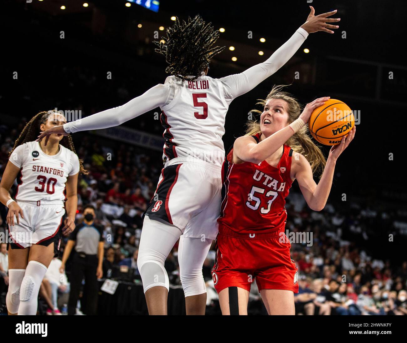 Mar 06 2022 Las Vegas, NV, U.S.A. Utah forward Kelsey Rees (53) drives ...