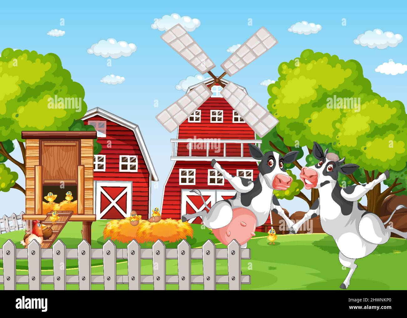 Scene with farm animal on the farm illustration Stock Vector Image ...