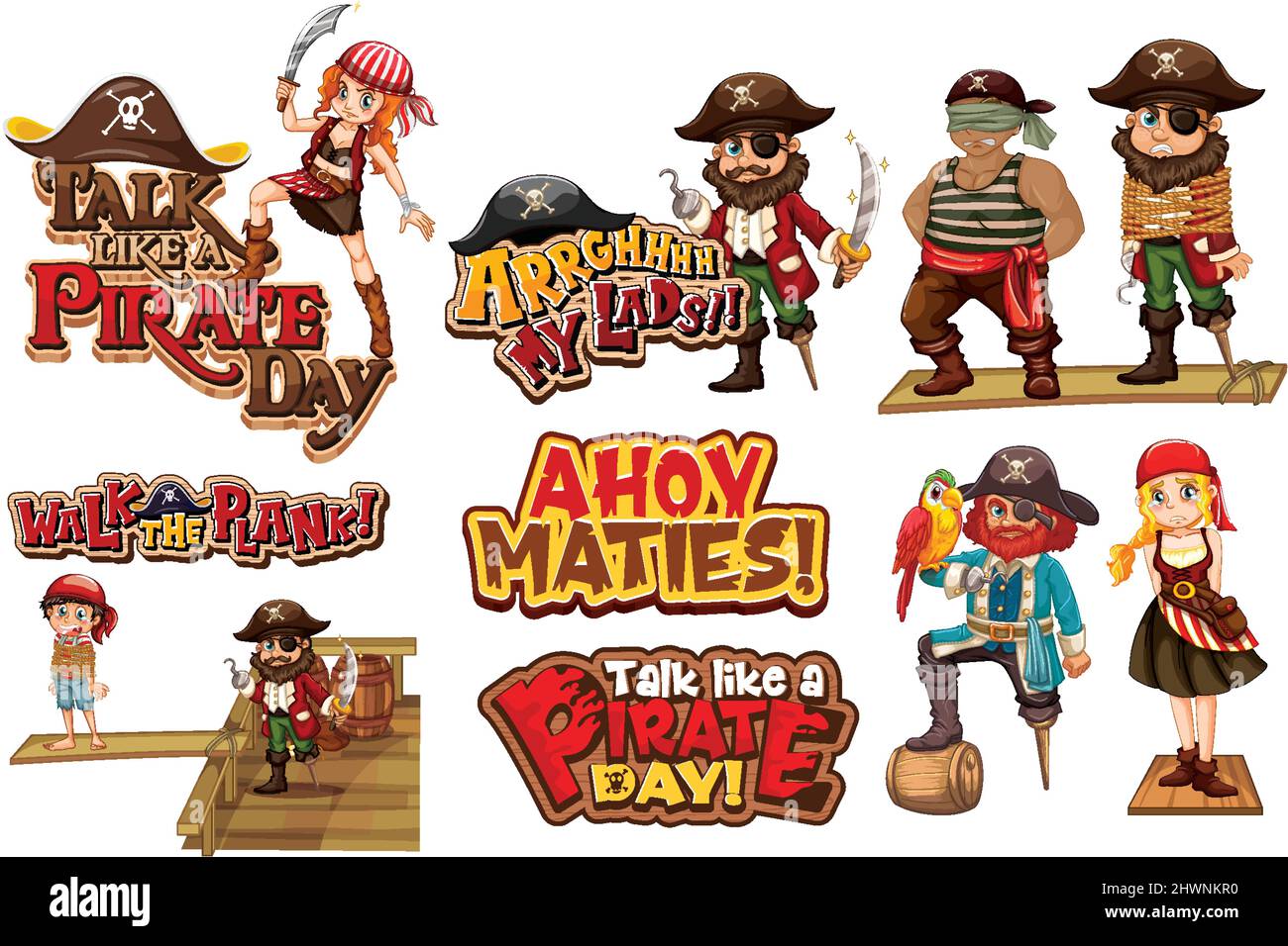 Set of pirate cartoon characters illustration Stock Vector Image & Art ...