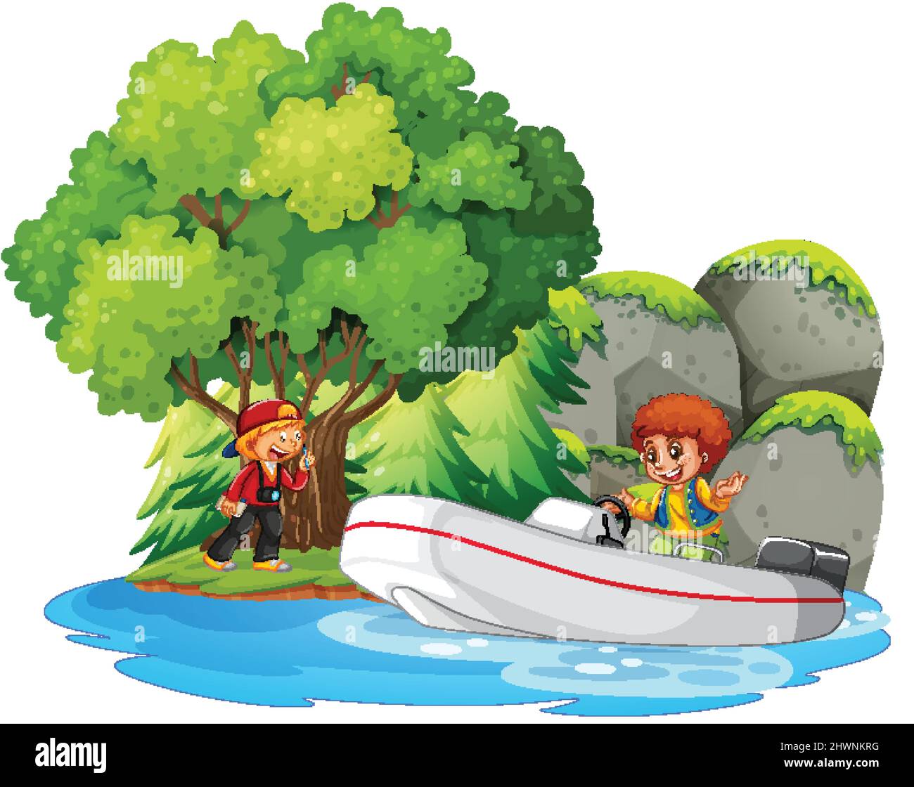 Isolated forest scene with children cartoon character illustration ...