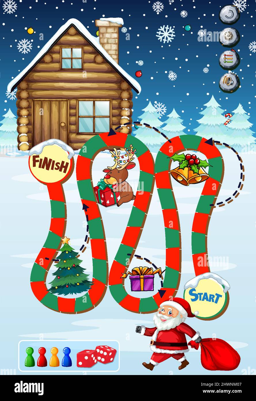 Snake and ladders game template in Christmas theme illustration Stock ...