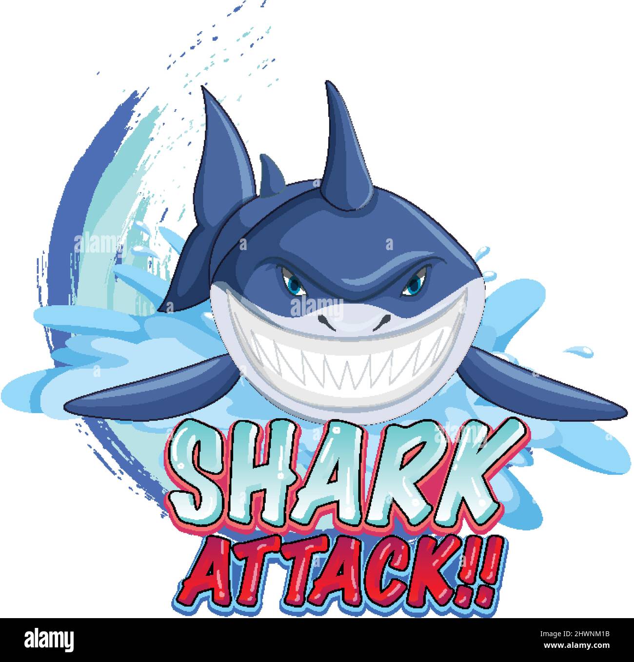 A Marine logo with big blue shark and Shark attack text illustration ...
