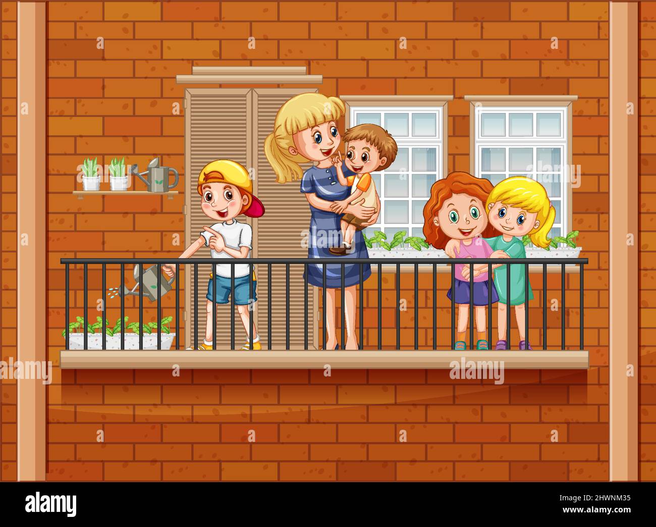 Apartment windows with neighbors cartoon character illustration Stock ...
