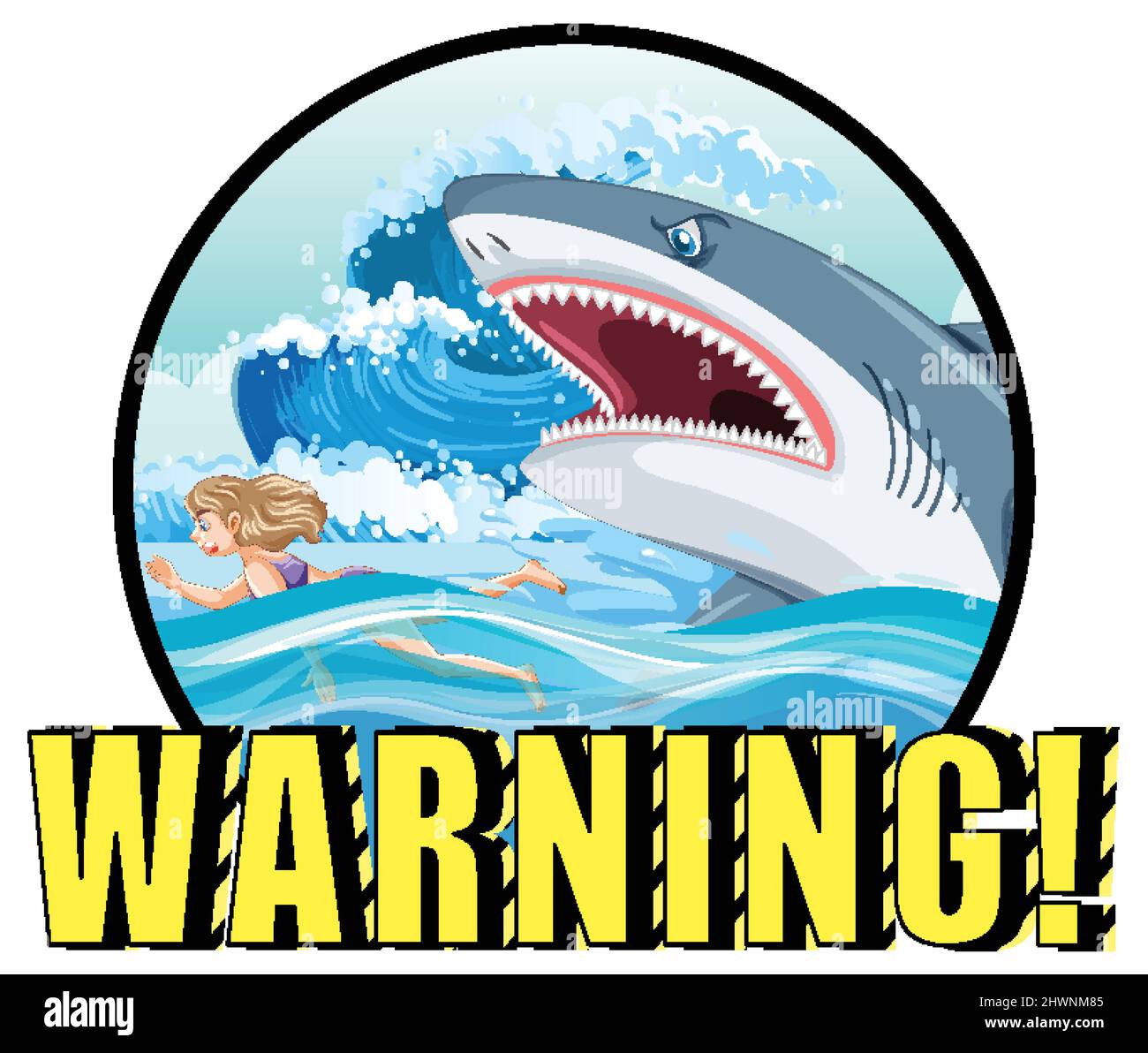 A Marine logo with big blue shark and warning text illustration Stock ...
