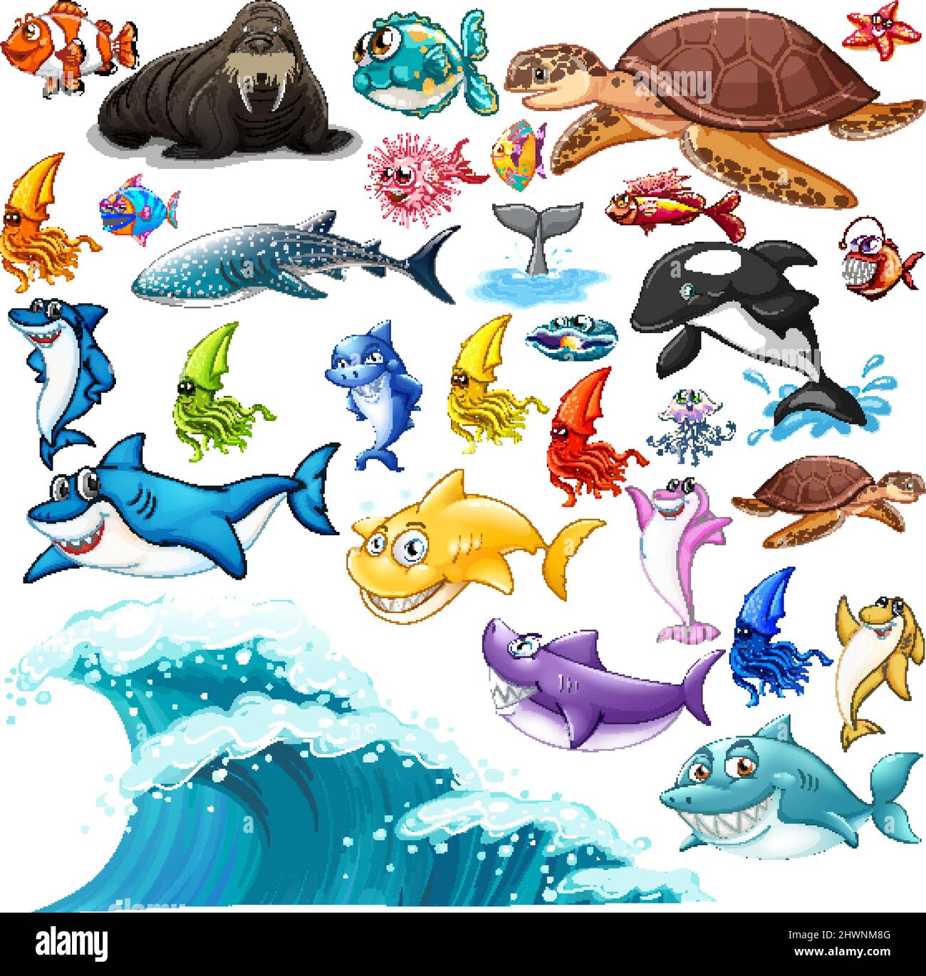 Different types of sea animals illustration Stock Vector Image & Art ...