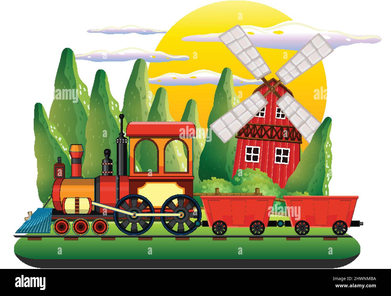 Train with natural scene farm scene illustration Stock Vector Image ...