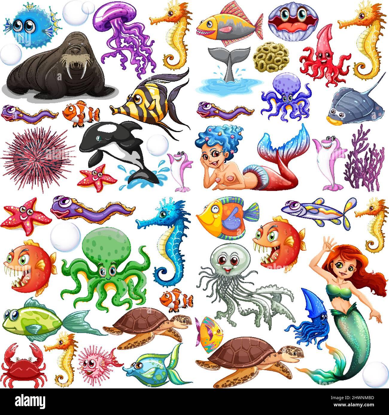 Different types of sea animals illustration Stock Vector Image & Art ...