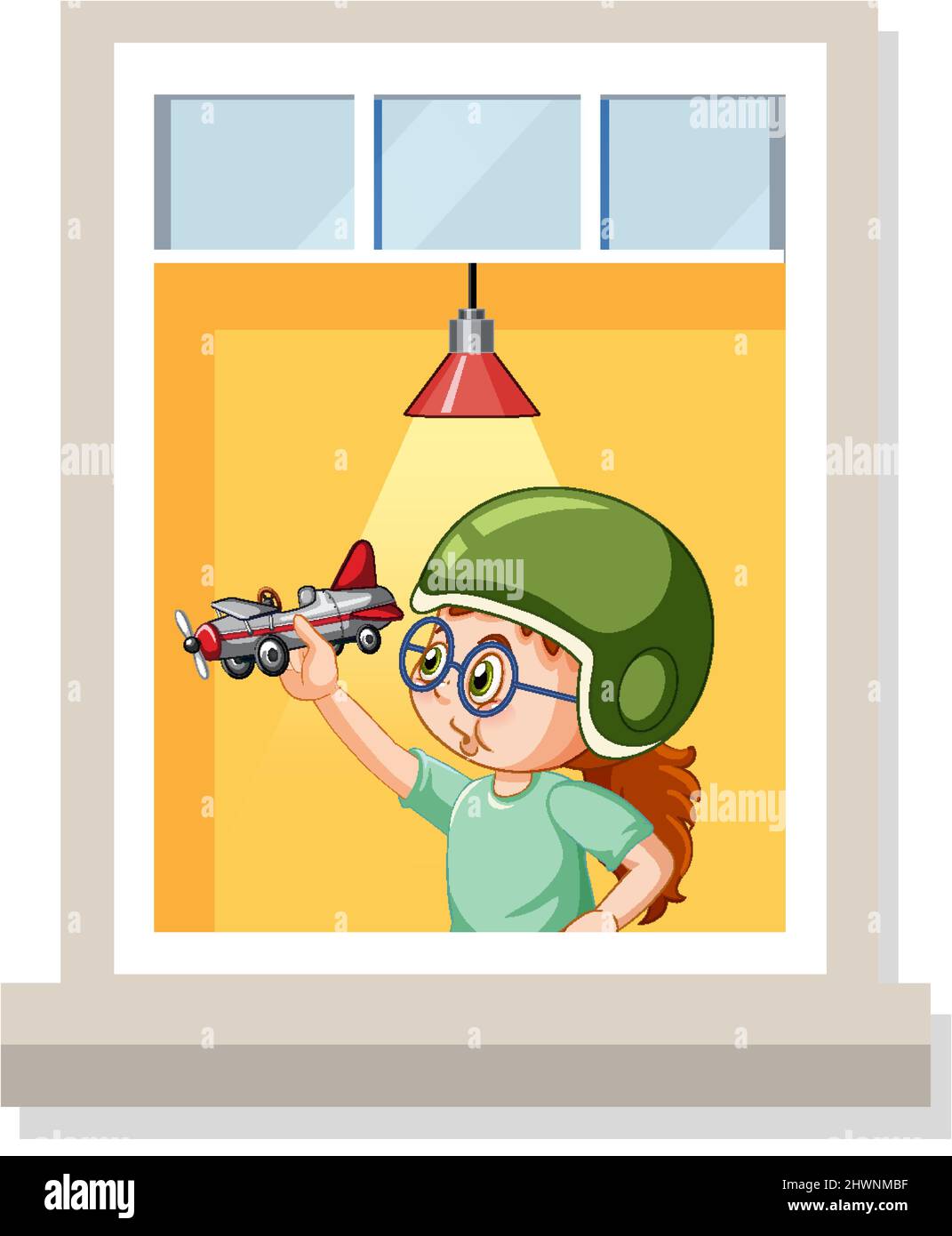 View through the window of a girl cartoon character illustration Stock ...