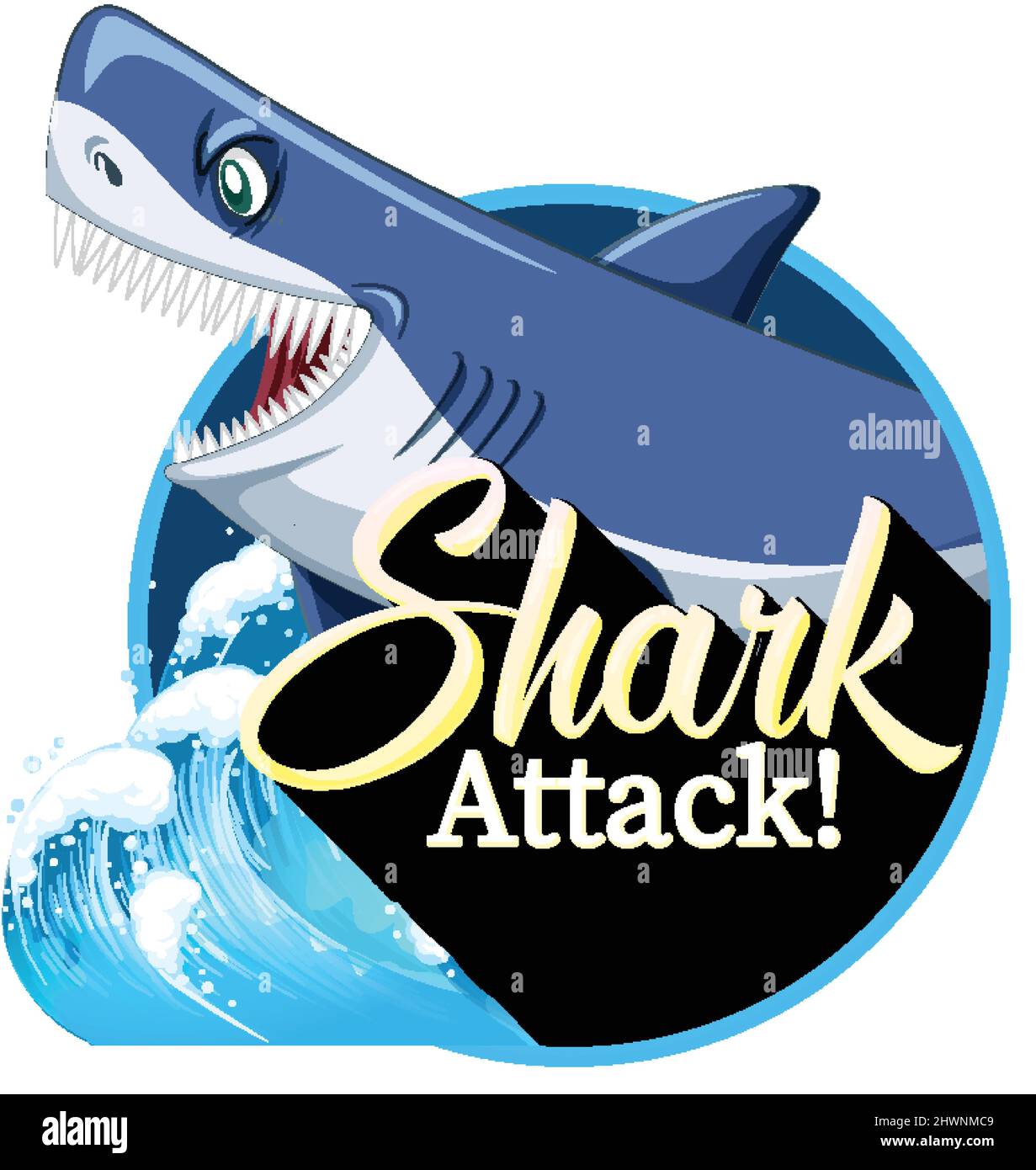 A Marine logo with big blue shark and Shark attack text illustration ...