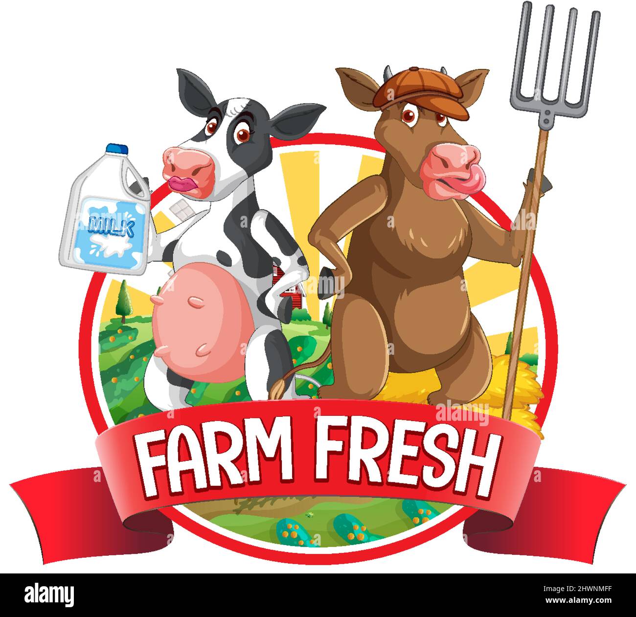 A cow with a Farm fresh label illustration Stock Vector Image & Art - Alamy