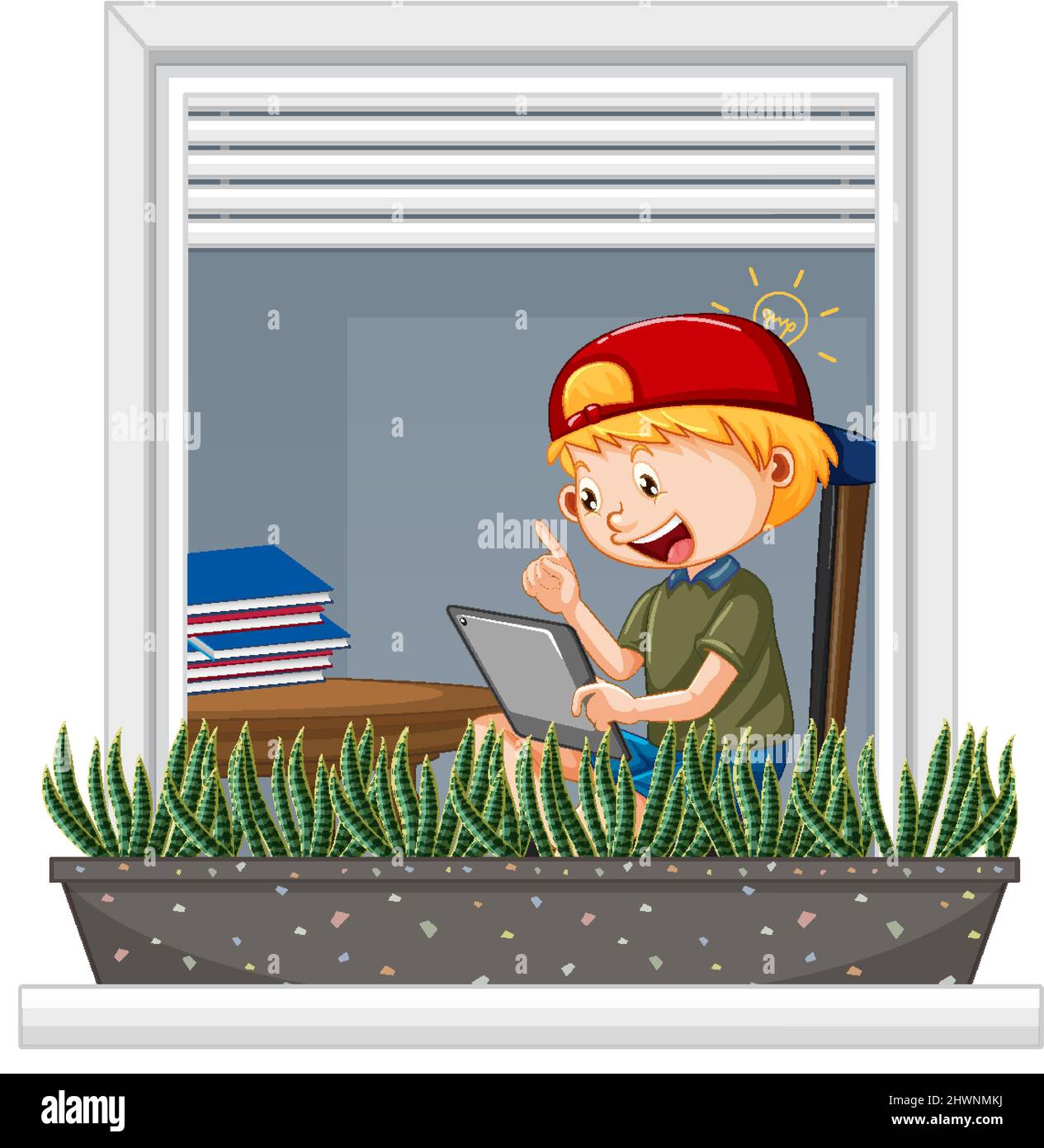 View through the window of a boy cartoon character illustration Stock ...