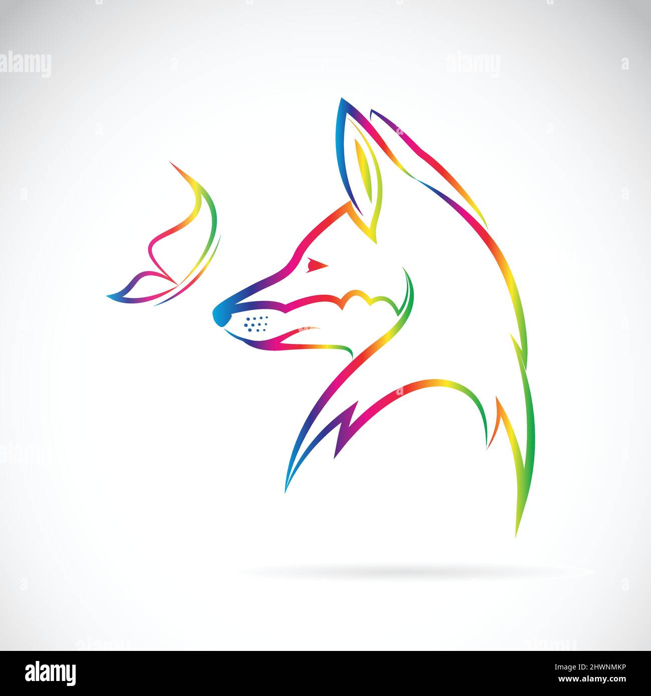 Vector image of butterfly and fox on white background. Easy editable ...