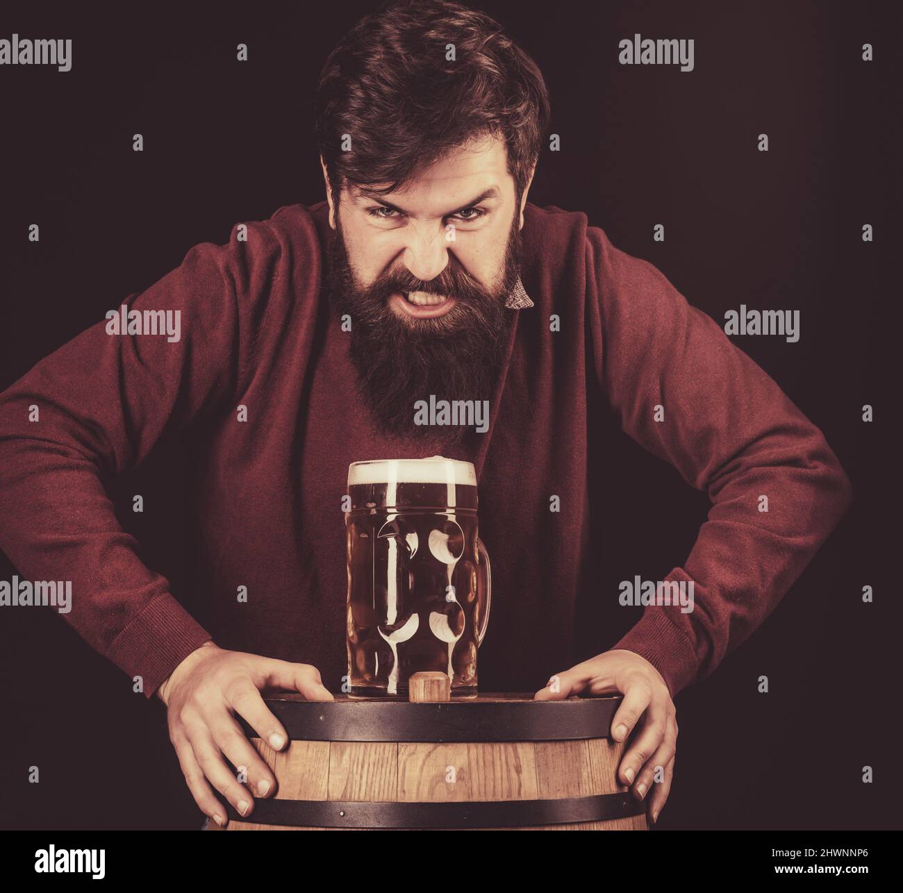 Angry Barman. Brewery concept. Beer in the US. The celebration ...