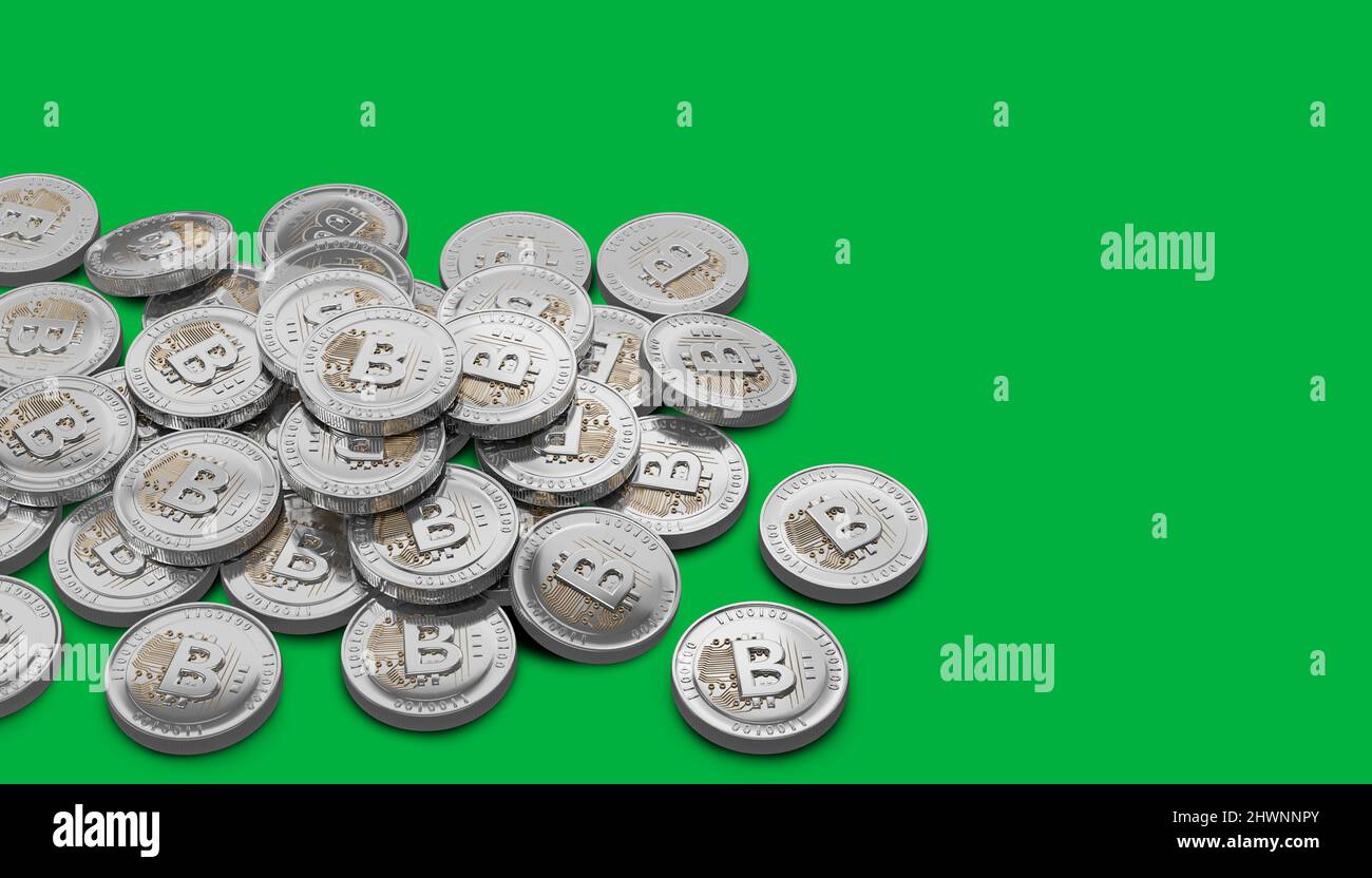 Bitcoin digital currency on green screen background , 3d rendering ...