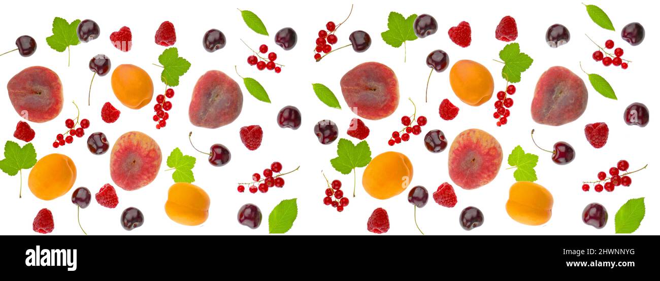 fruit banner.Peaches, cherries, apricots, red currants, raspberries and ...