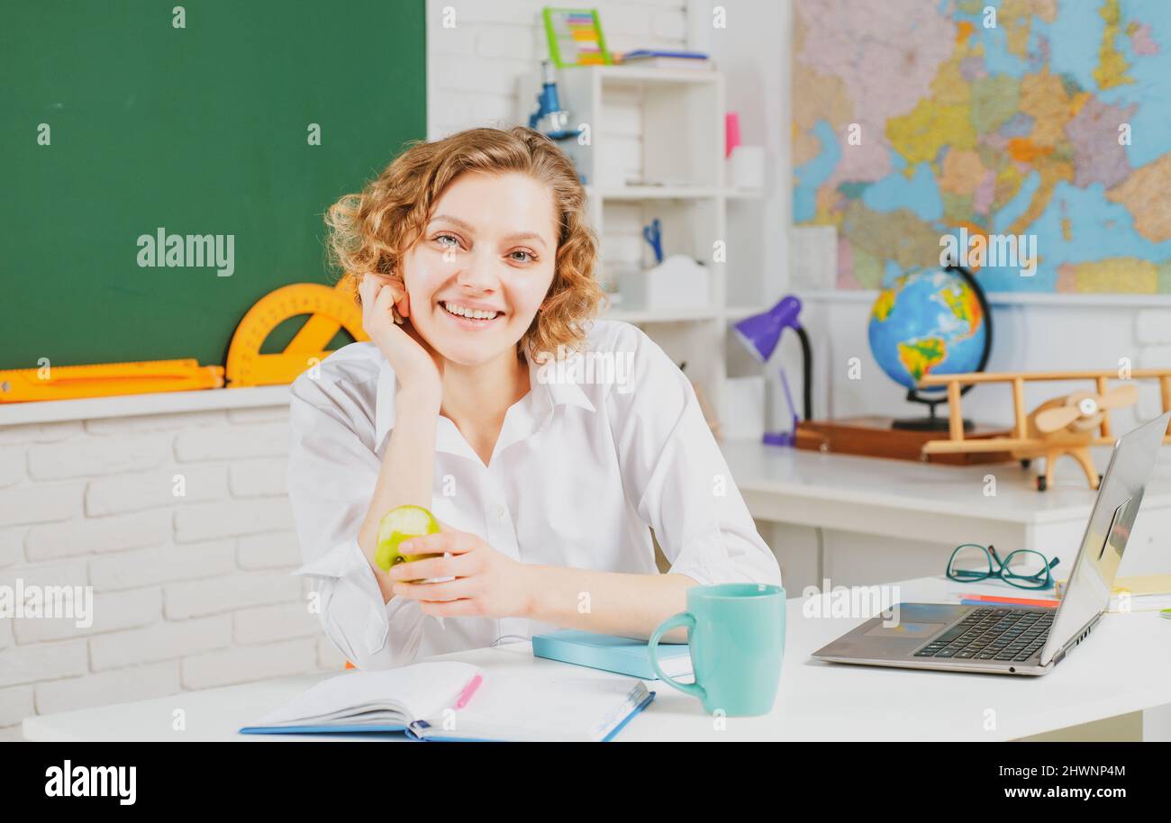 Teacher lunch at school. Education concept. Eating in classroom. Study ...
