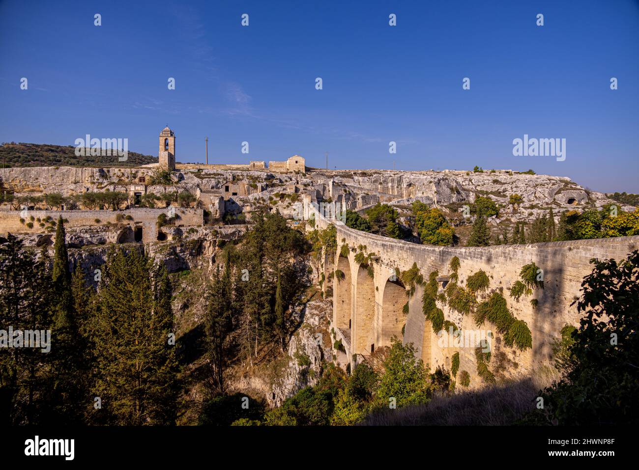 The historic village of Gravina in Puglia with its famous aqueduct ...