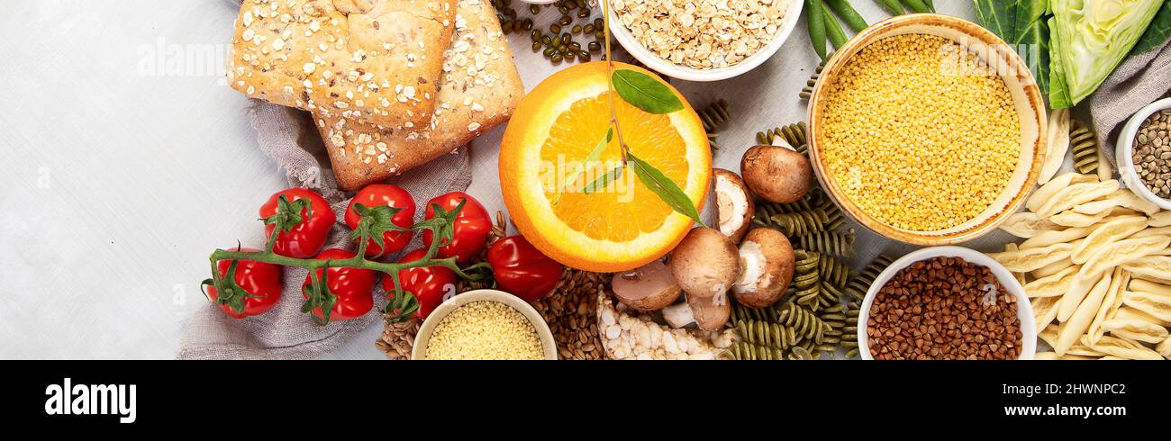 Selection of good carbohydrates sources - vegetables, fruits, grains ...
