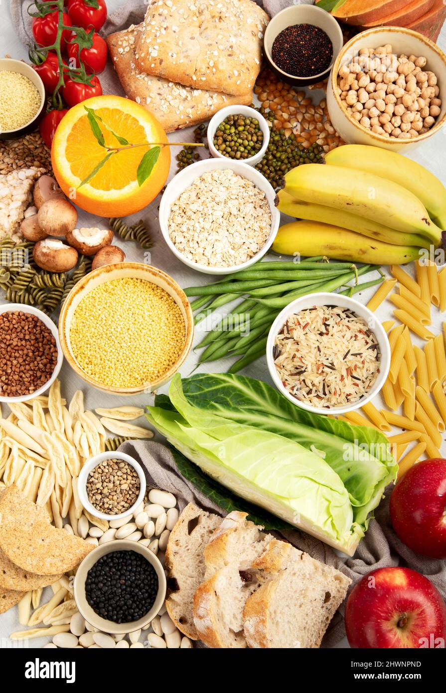 Selection of good carbohydrates sources - vegetables, fruits, grains ...