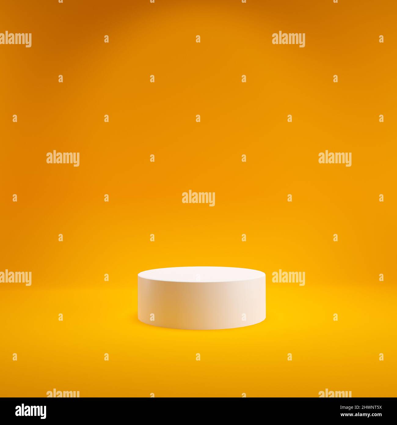 White round cylinder pedestal or platform with yellow background for ...