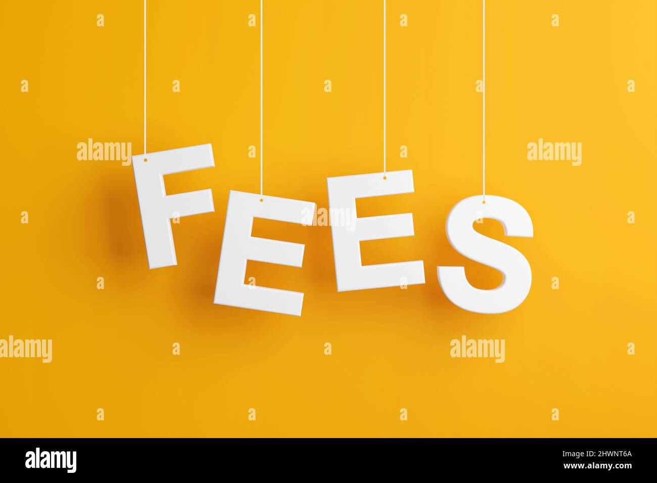 The word fees levitates on yellow background. 3D render Stock Photo - Alamy