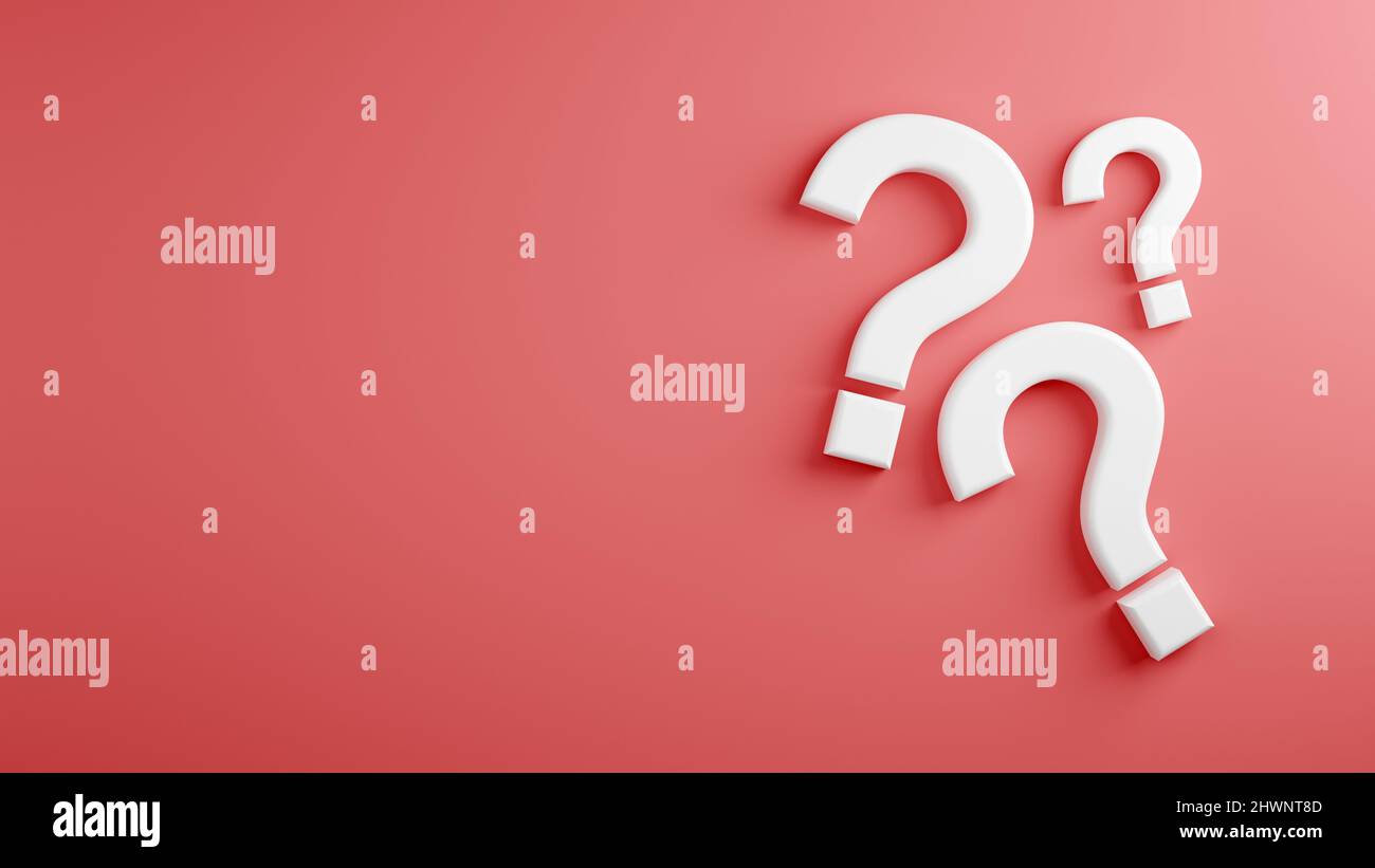 Three question mark symbols on pink background. Problem, dilemma or ...